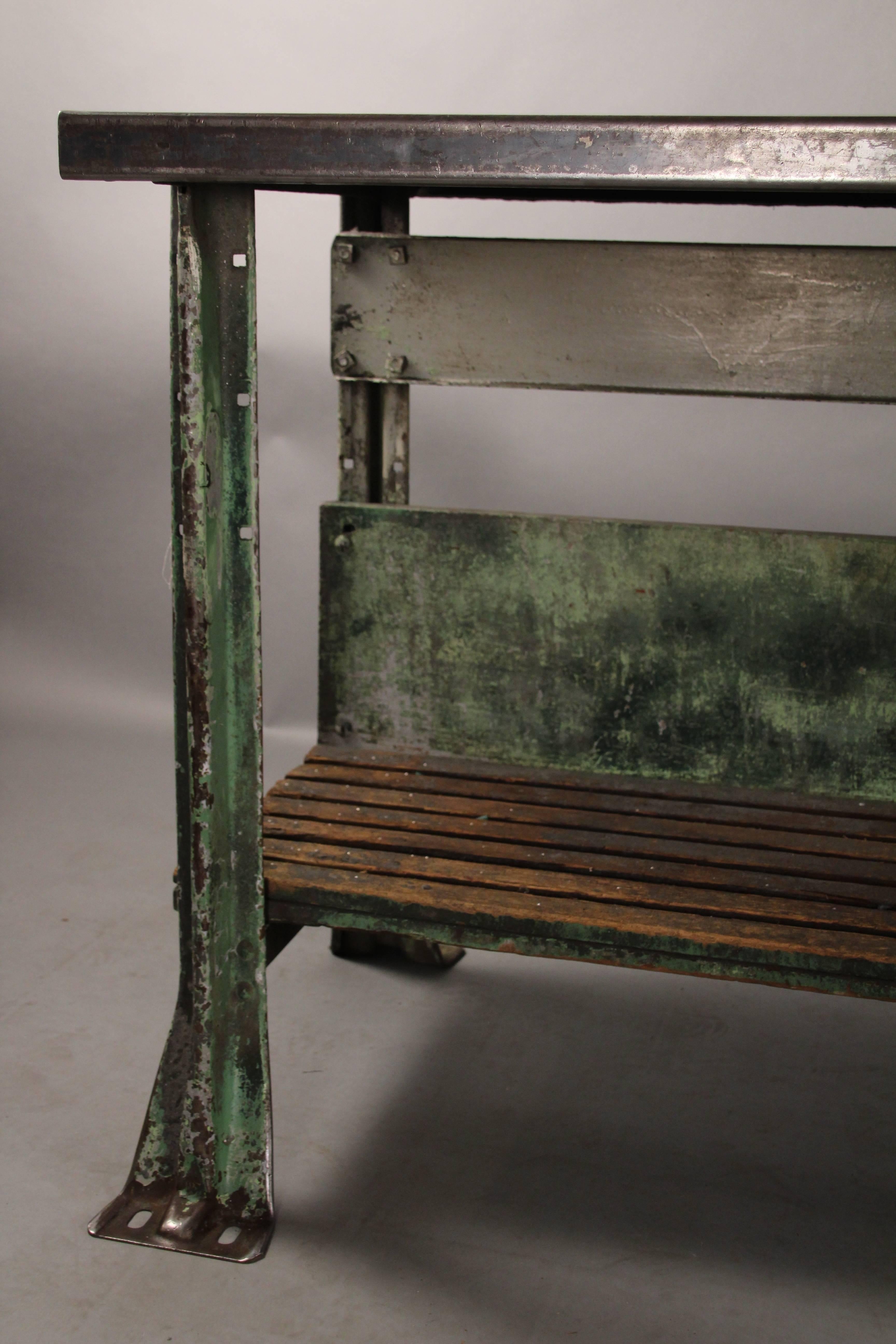 Antique Industrial Metal Work Bench at 1stDibs | metal work table ...