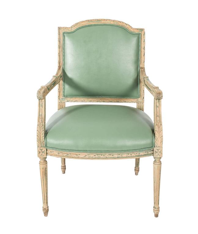 Pair of Mint Green Leather Chairs at 1stDibs