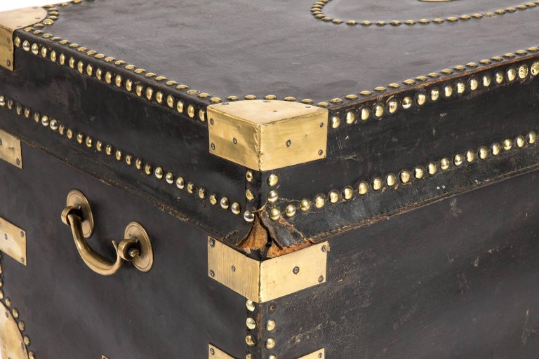 19th Century Leather and Brass Studded Traveling Trunk at 1stDibs