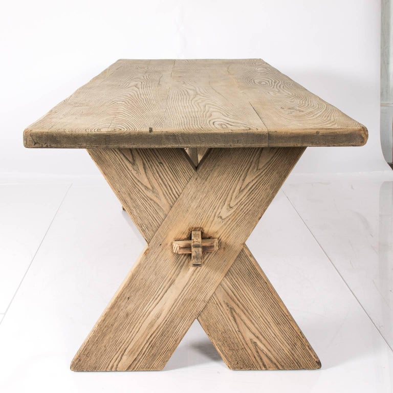 Scrub Oak Trestle Dining Table at 1stDibs