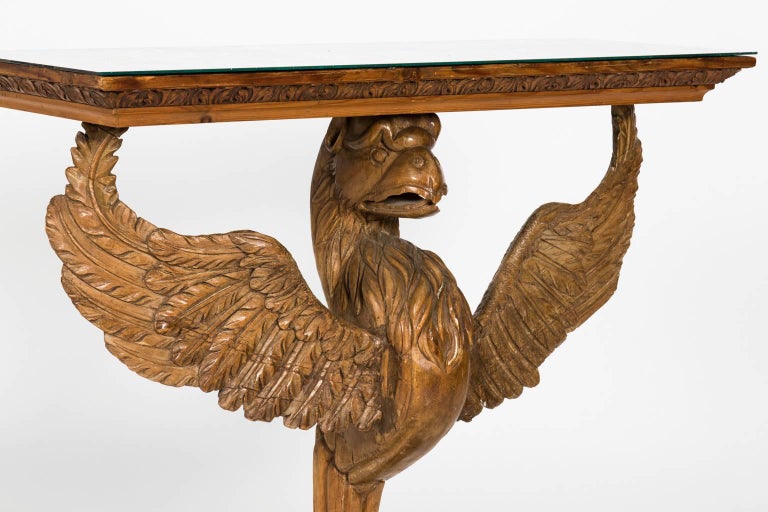 Carved Pinewood Phoenix Console at 1stDibs