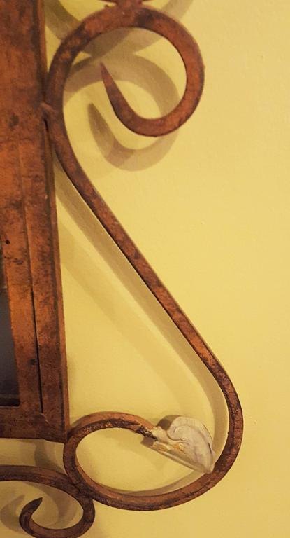 Rustic Metal Wall Mirror With Decorative Scroll Design For Sale at 1stDibs
