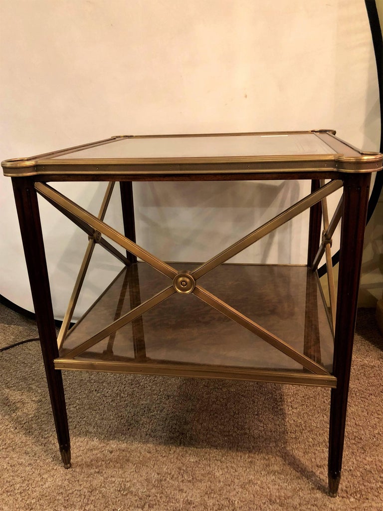 Hollywood Regency Bronze Decorated End Table X-Base Sides Tortoise ...