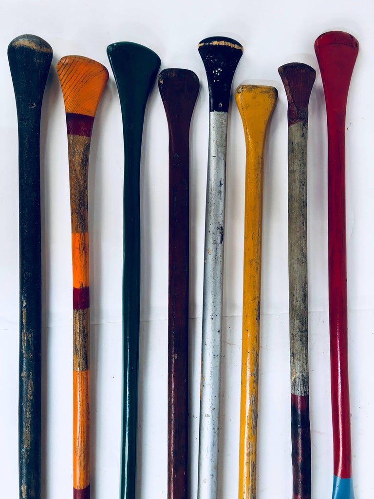 Collection of Eight Antique Wooden Canoe Paddles with Original Painted ...