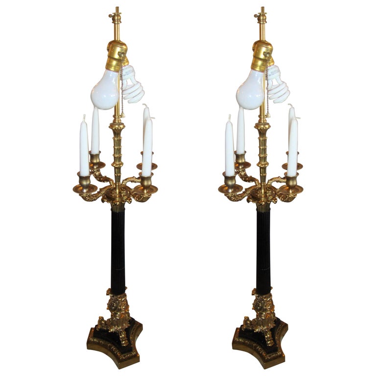 Pair of Bronze Neoclassical Style Table Lamps For Sale at 1stDibs