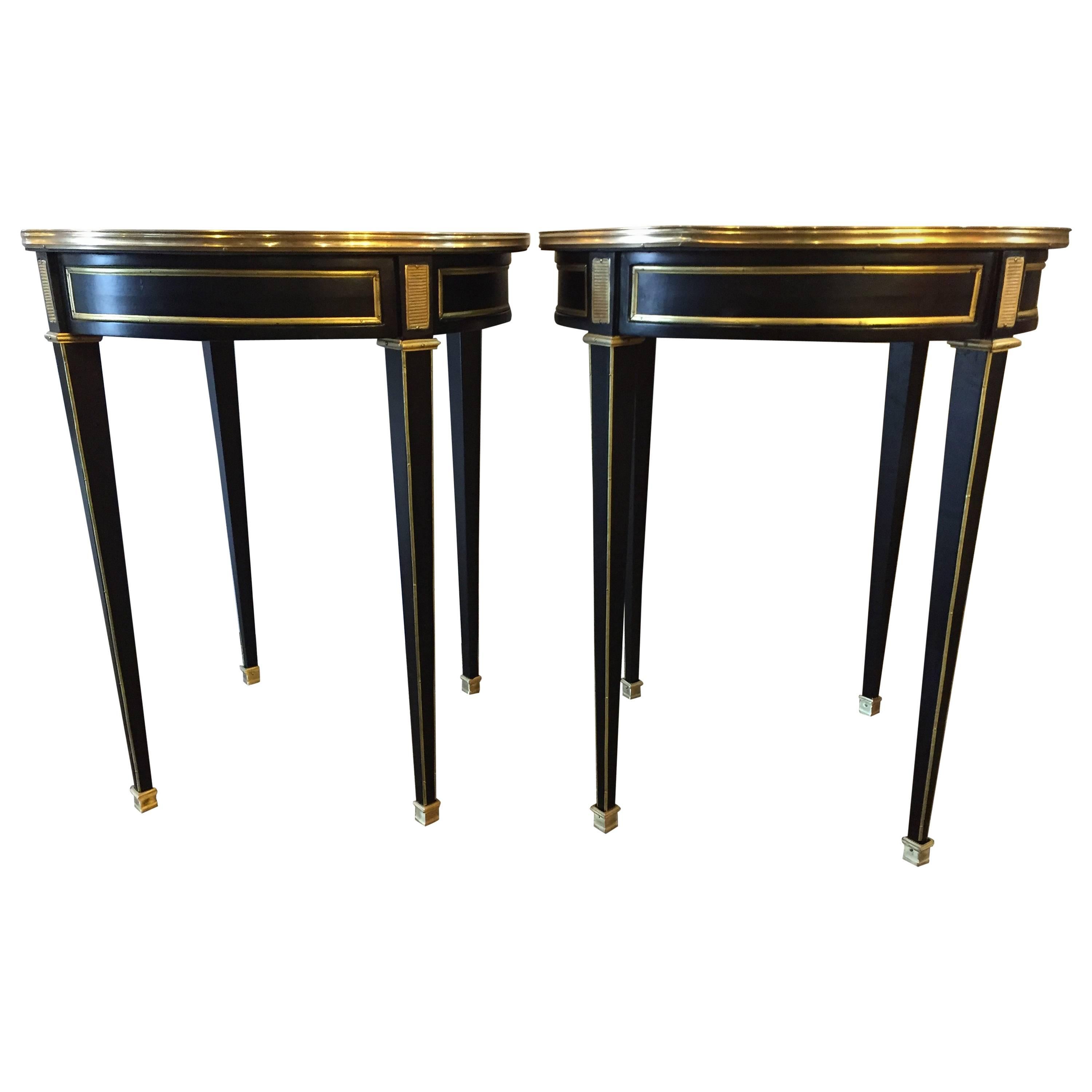 Pair of Ebony Jansen Style Bronze-Mounted Marble Top Bouilliotte Table at 1stDibs