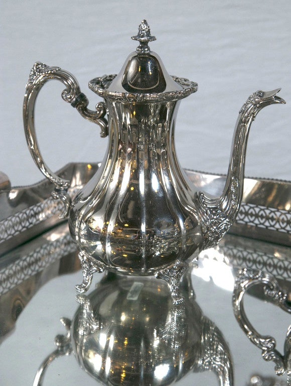 Hollywood Regency Silver Plated Serving Tray on Stand at 1stDibs