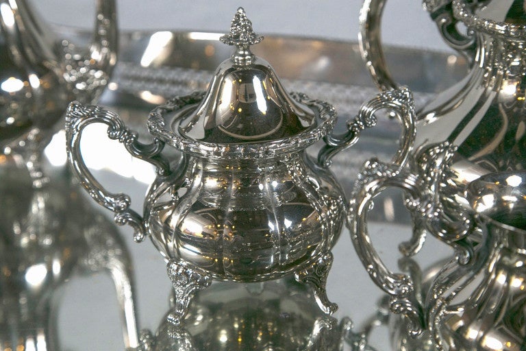 Hollywood Regency Silver Plated Serving Tray on Stand at 1stDibs