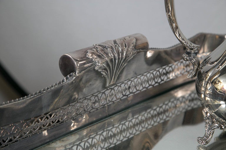 Hollywood Regency Silver Plated Serving Tray on Stand at 1stDibs