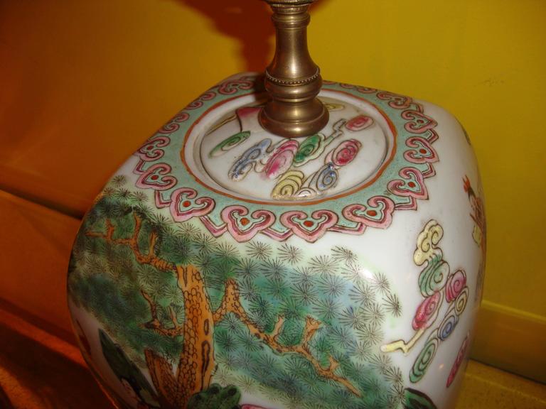 Pair of Chinese Export Porcelain Painted Ginger Jar Table Lamps at 1stDibs