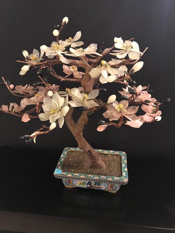 One Large Chinese Hardstone Tree in Chinoiserie Planter at 1stDibs