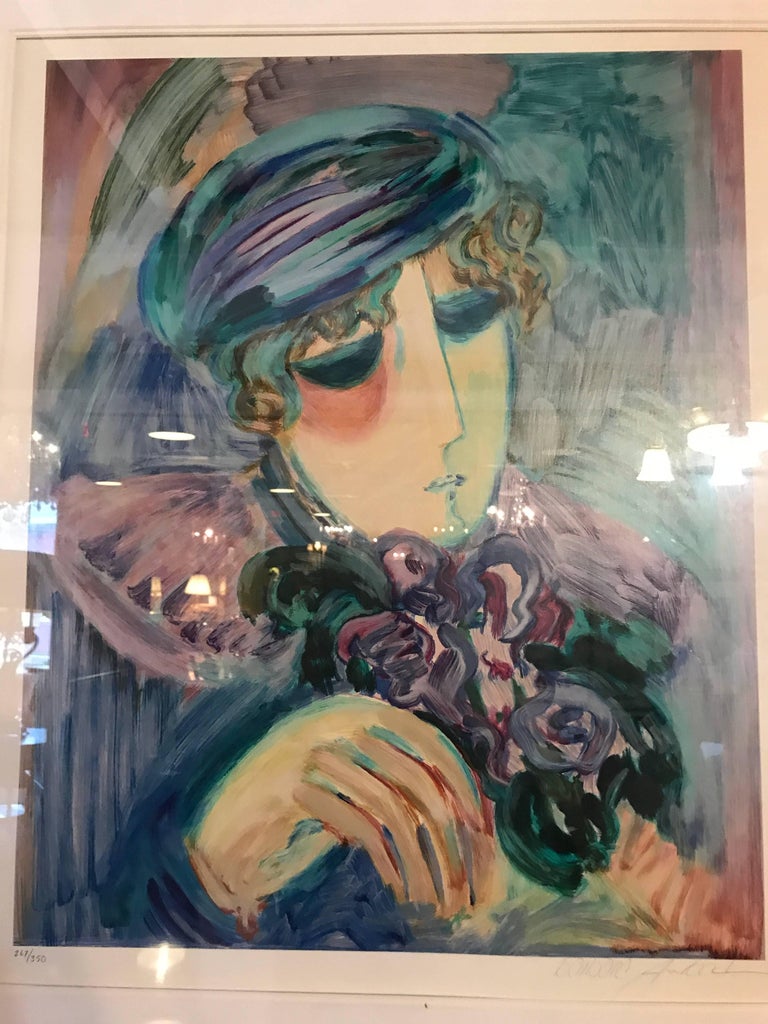 Finely Framed and Matted Lithograph by Barbara Wood Woman with Hat and ...
