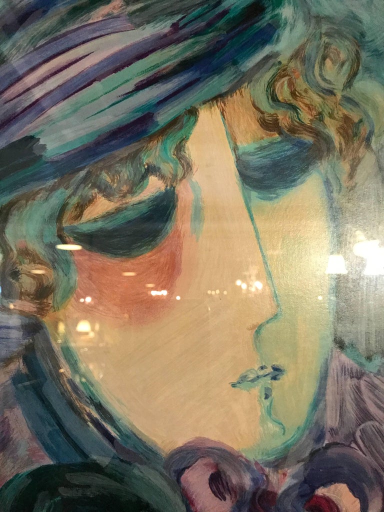 Finely Framed and Matted Lithograph by Barbara Wood Woman with Hat and ...