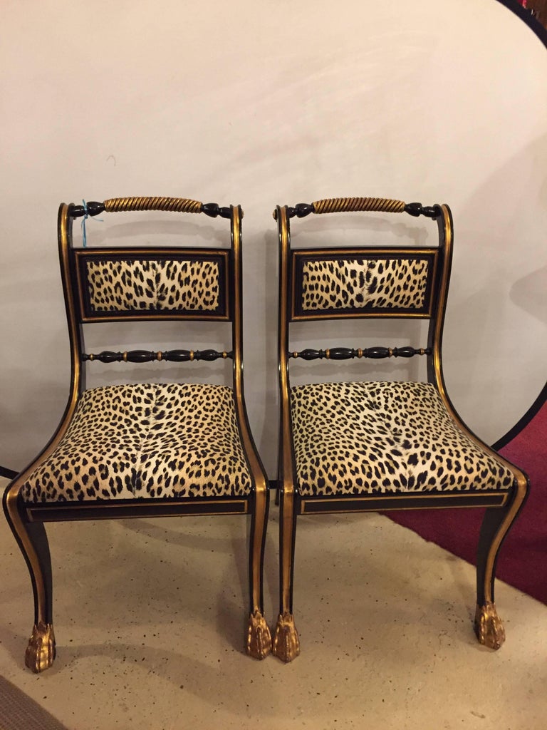 Two of a Set of 10 Ebonized and Gilt Gold Side Chairs at 1stDibs