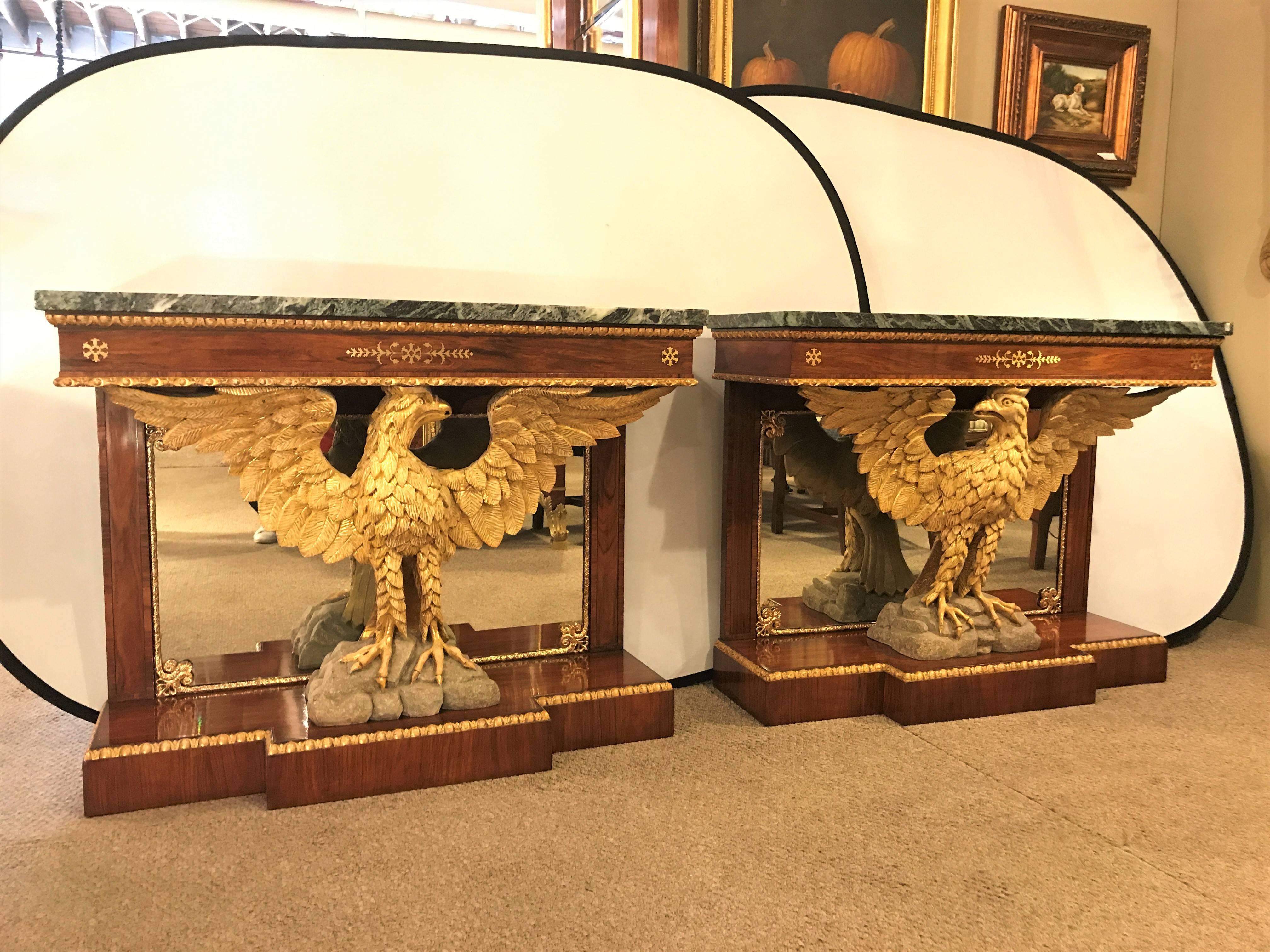 Pair of Monumental Federal Style Console Table with Carved Opposing ...