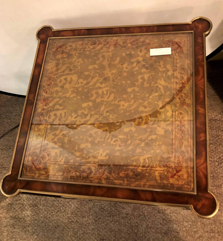 Hollywood Regency Bronze Decorated End Table X-Base Sides Tortoise ...