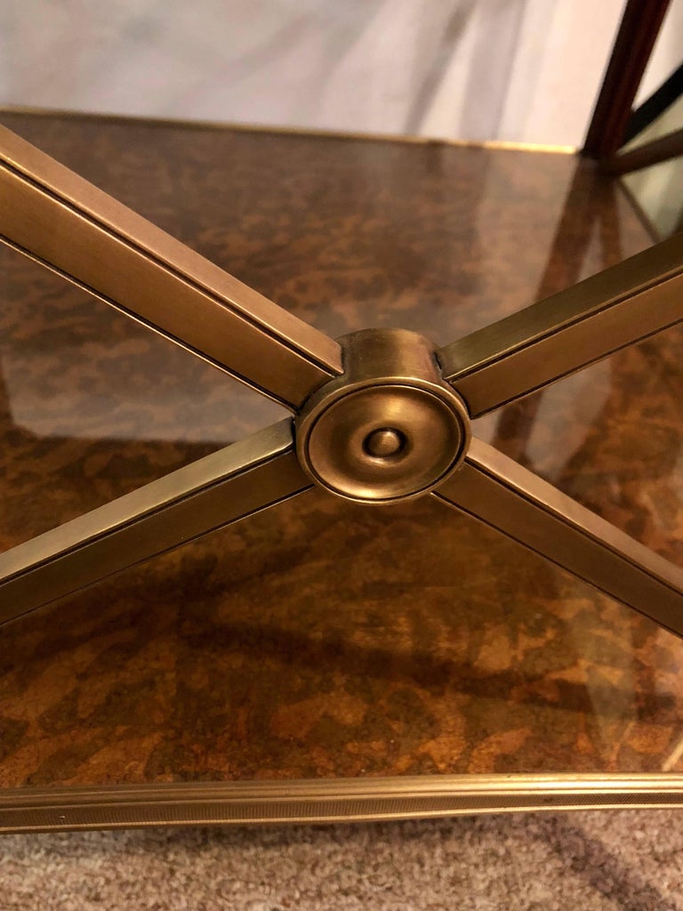 Hollywood Regency Bronze Decorated End Table X-Base Sides Tortoise ...