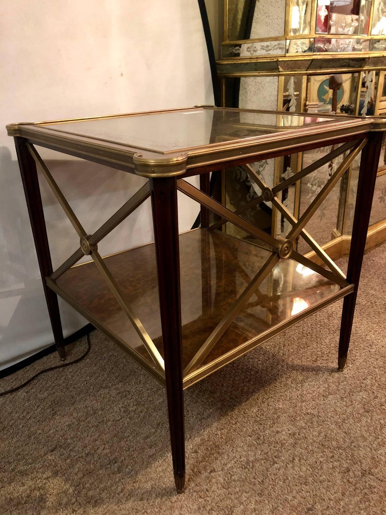 Hollywood Regency Bronze Decorated End Table X-Base Sides Tortoise ...
