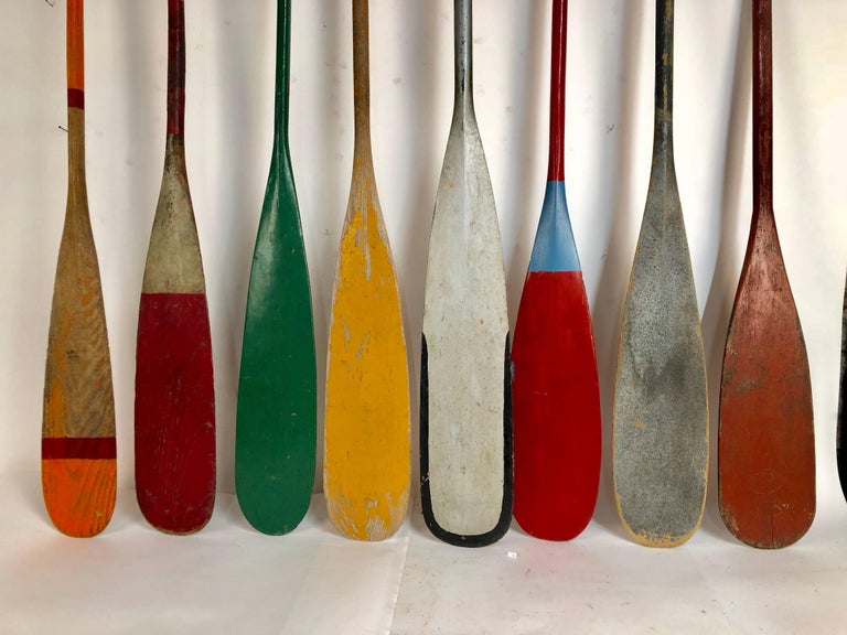Collection of Eight Antique Wooden Canoe Paddles with Original Painted ...