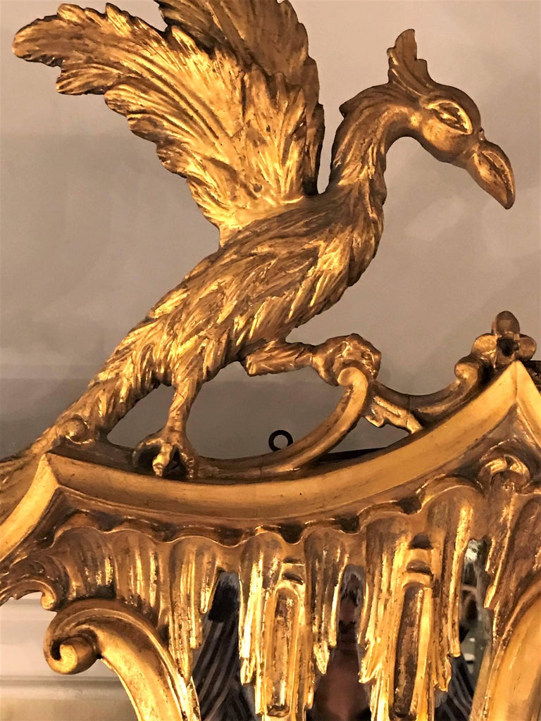 Pair of George II Style Giltwood Wall or Console Mirrors with Phoenix ...