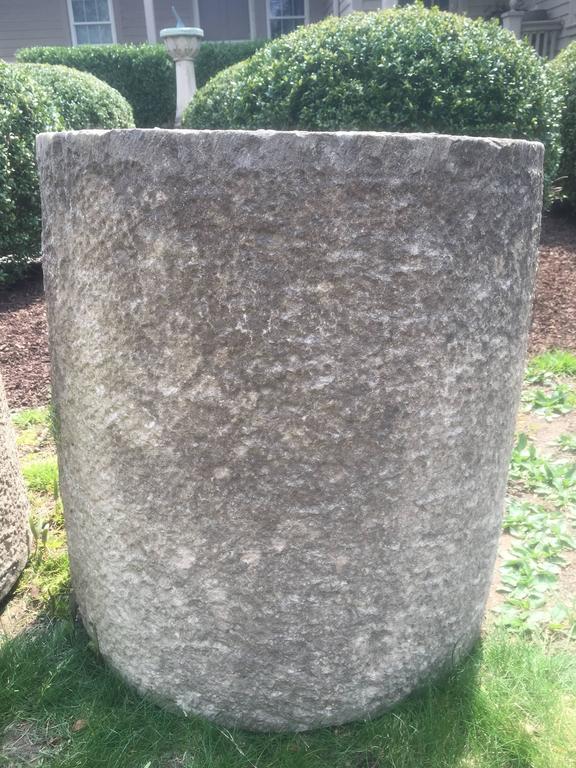 Pair of French Carved Stone Cylindrical Planters at 1stDibs