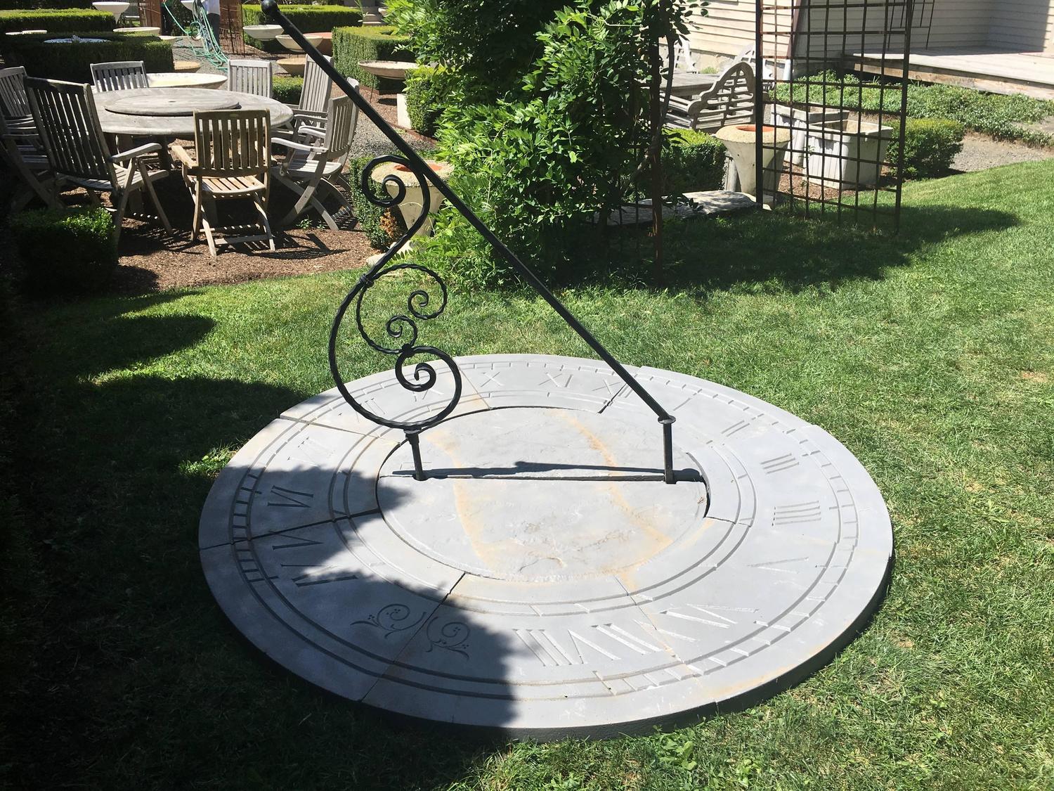 Six Foot Diameter English Cast Stone Sundial with Scrolled Gnomon For ...