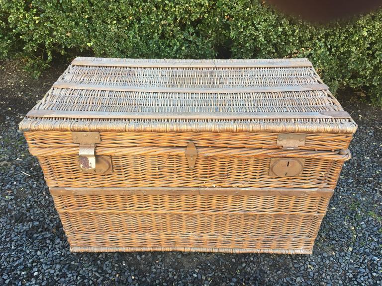 Large Lined French Wicker Trunk at 1stDibs