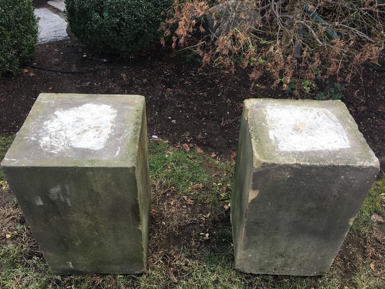Pair of Grand English Carved Yorkstone Pedestals For Sale at 1stdibs
