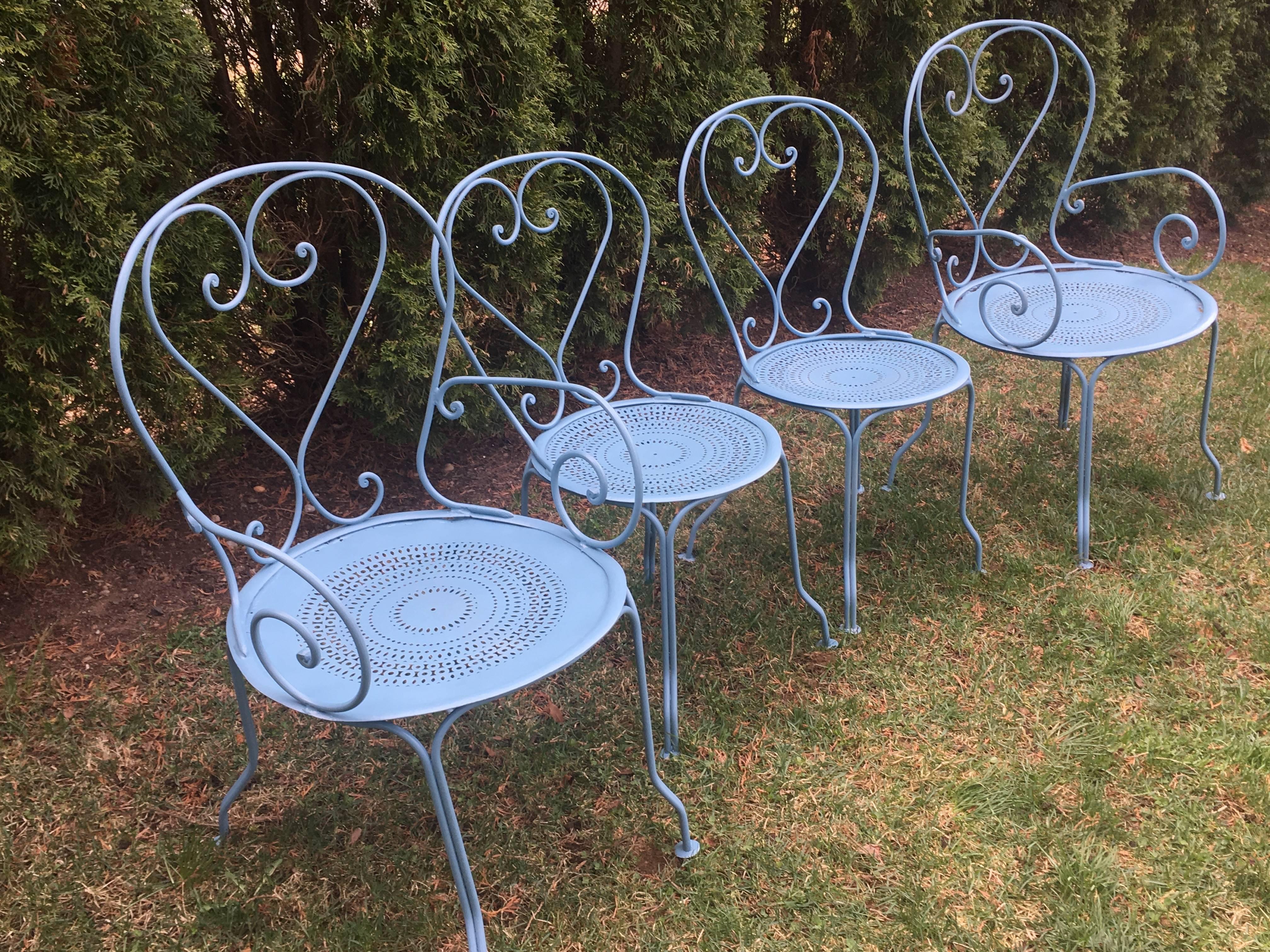 French Wrought Iron Five Piece Garden Dining Set with Round Table at ...