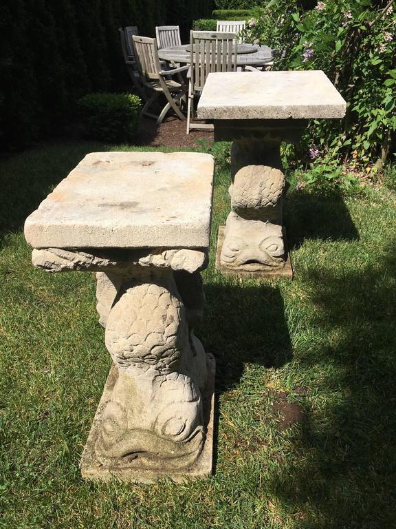 French Carved Limestone Dolphin Side Table or Table Base at 1stDibs