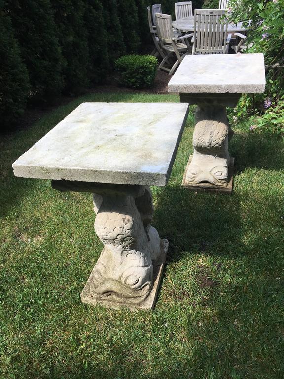 French Carved Limestone Dolphin Side Table or Table Base at 1stDibs