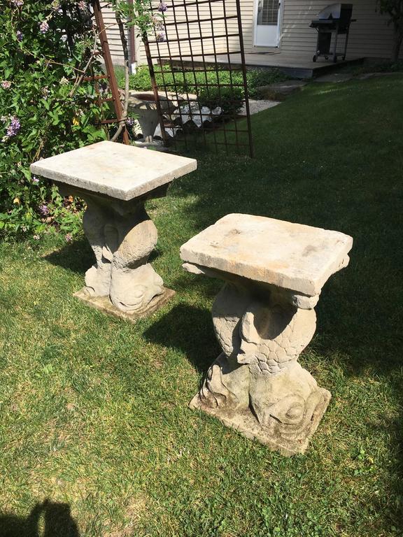 French Carved Limestone Dolphin Side Table or Table Base at 1stDibs