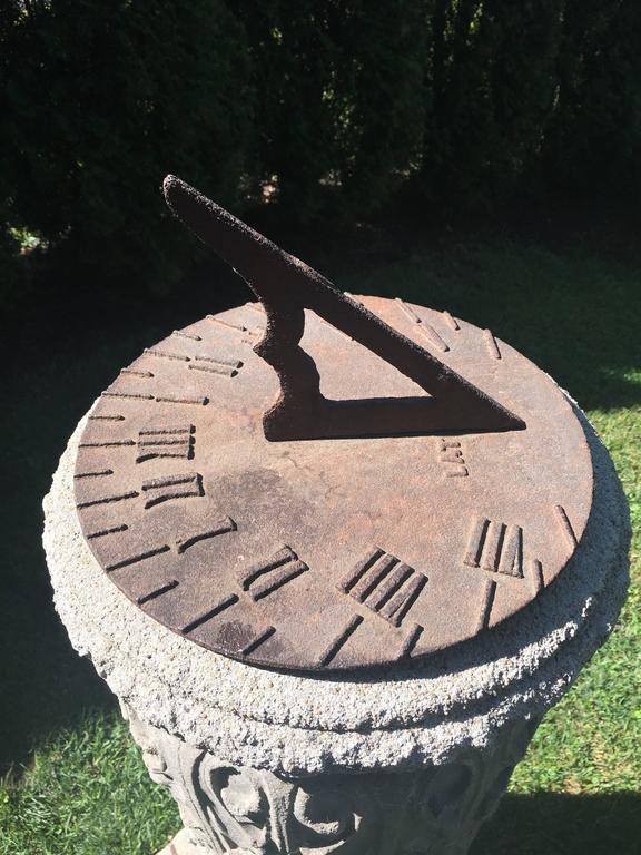 American Cast Stone Sundial with Cast Iron Plate at 1stDibs