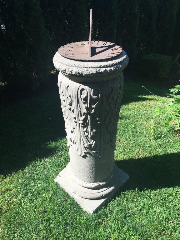 American Cast Stone Sundial with Cast Iron Plate at 1stDibs