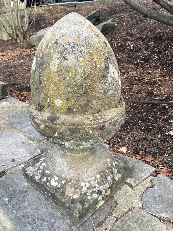Pair of Mossy English Cast Stone Acorn Finials at 1stDibs