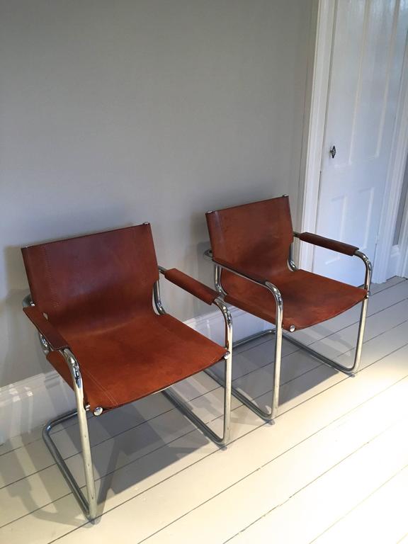 Pair of Mart Stam-Style Cantilevered Leather and Chrome Chairs at 1stDibs
