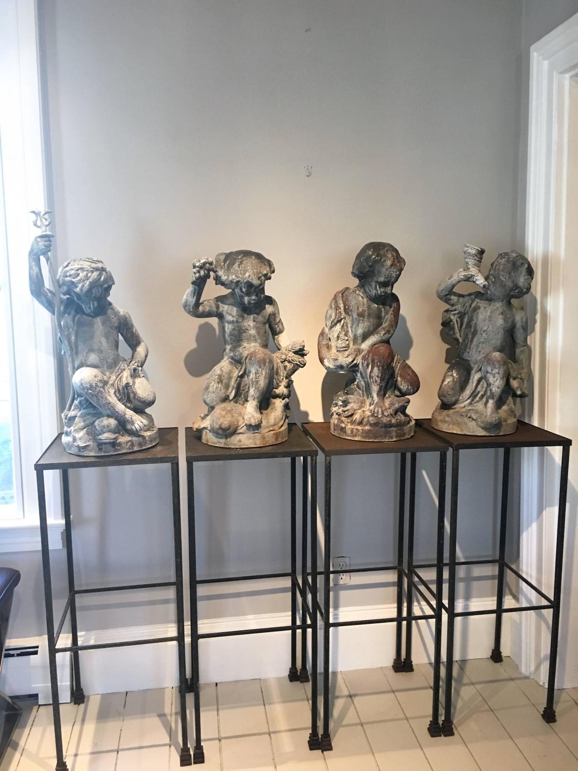 Lead Statues of The Four Elements, Earth, Wind, Fire, and Water, by J.P ...