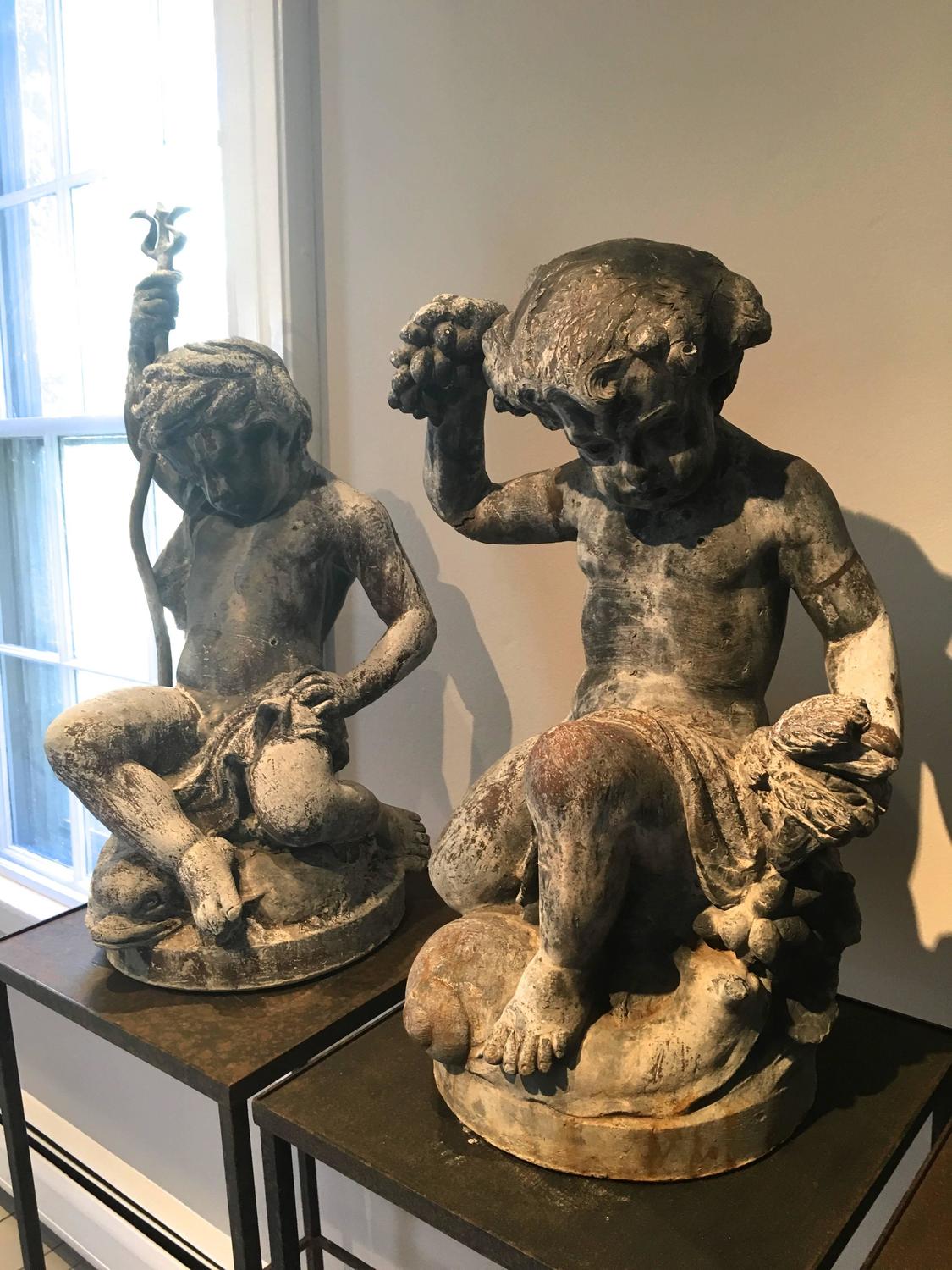 Lead Statues of The Four Elements, Earth, Wind, Fire, and Water, by J.P ...