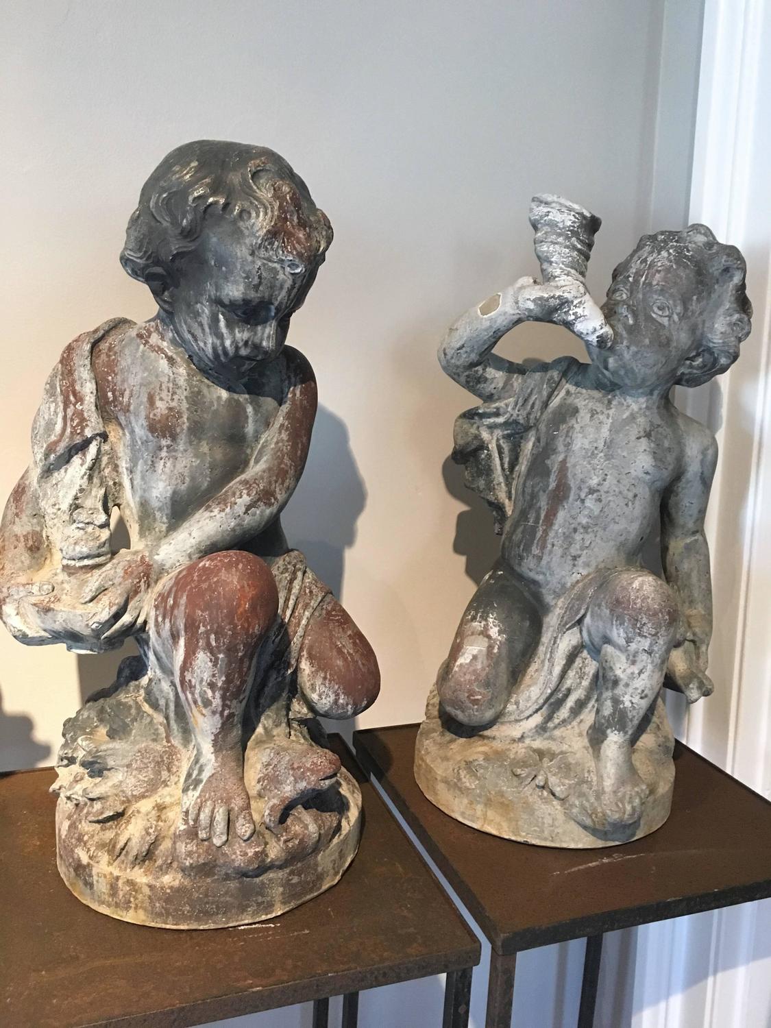 Lead Statues of The Four Elements, Earth, Wind, Fire, and Water, by J.P ...