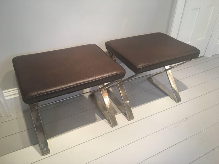 Two Pairs of X-Stretched Stools For Sale at 1stDibs