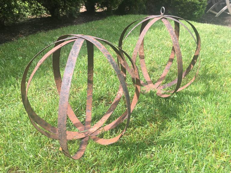 Four French Wrought Iron Balls from Wine Barrel Hoops For Sale at 1stDibs