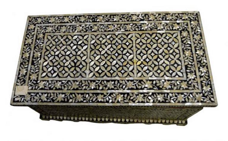 Antique Indian Ornate Trunk / Chest with Mother-of-Pearl Inlay at 1stDibs