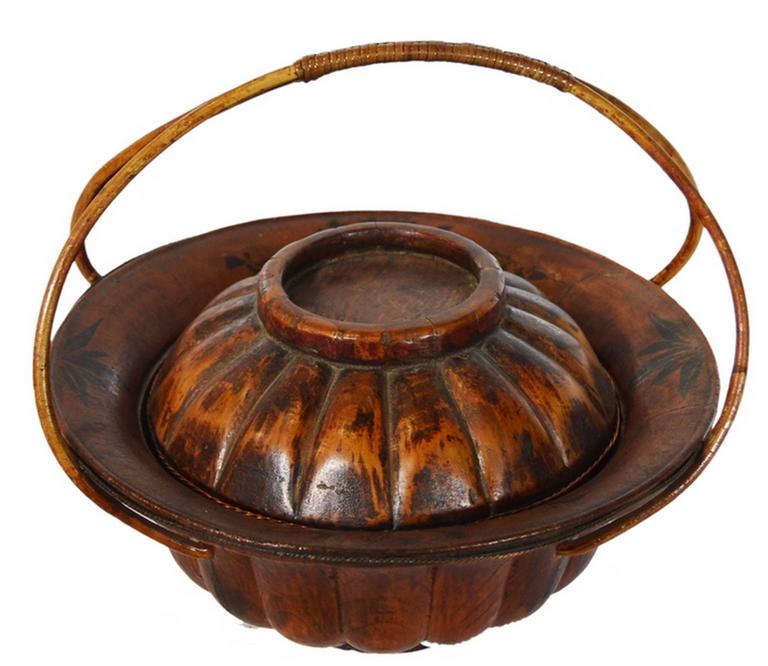 Chinese Varnished Bamboo Hat Basket from the 19th Century Painted with ...