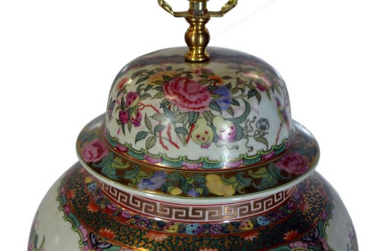 Vintage Porcelain Lamp with Hand-Painted Flowers and Birds from 1970s ...