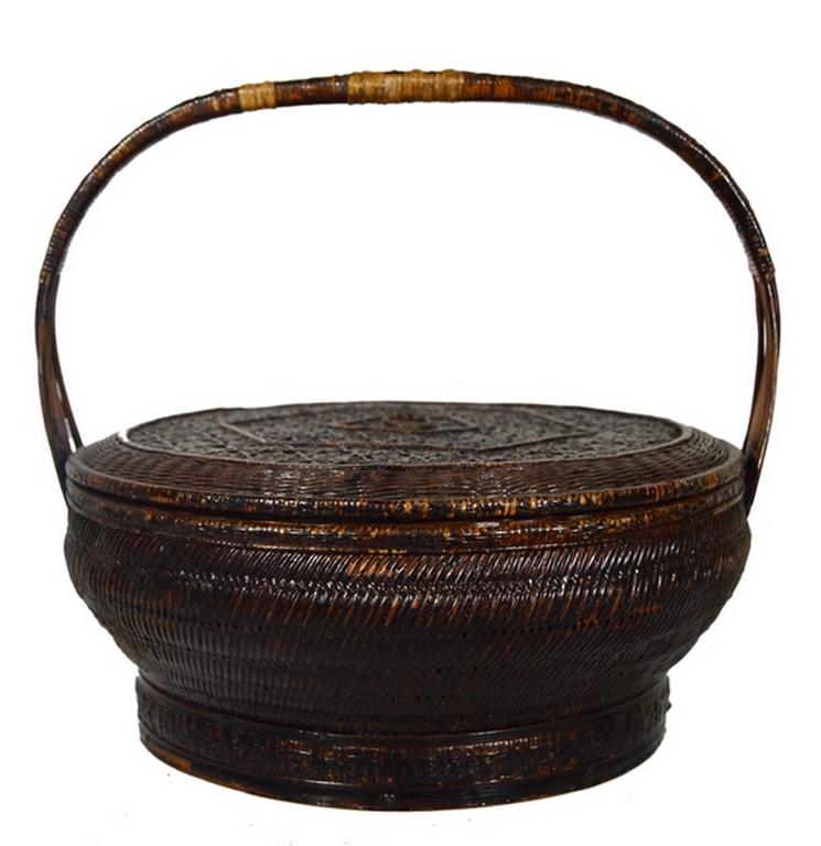 19th Century Chinese Handwoven and Painted Bamboo and Rattan Basket ...