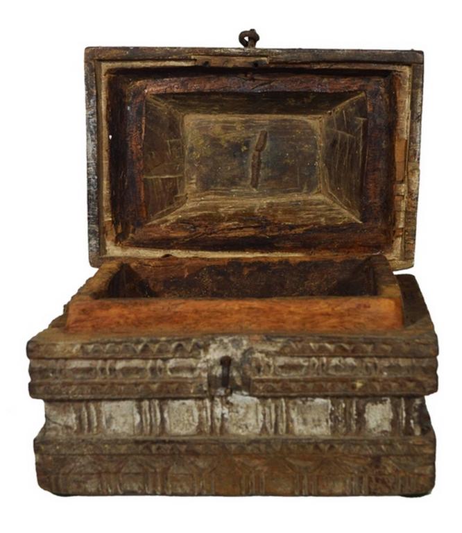 Antique Indian Handmade Carved and Detailed Wooden Money Box, 19th ...