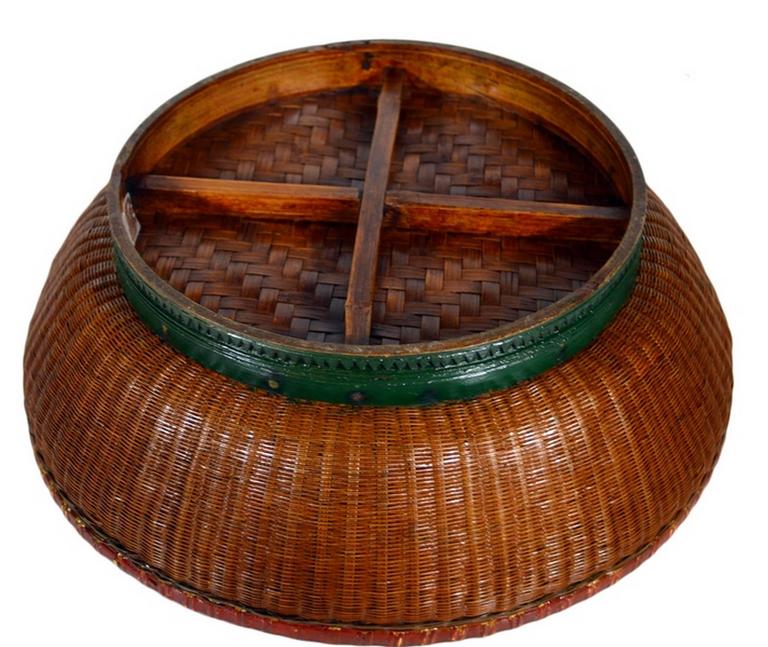 Antique Handwoven Bamboo and Rattan Grain Basket from 19th Century ...