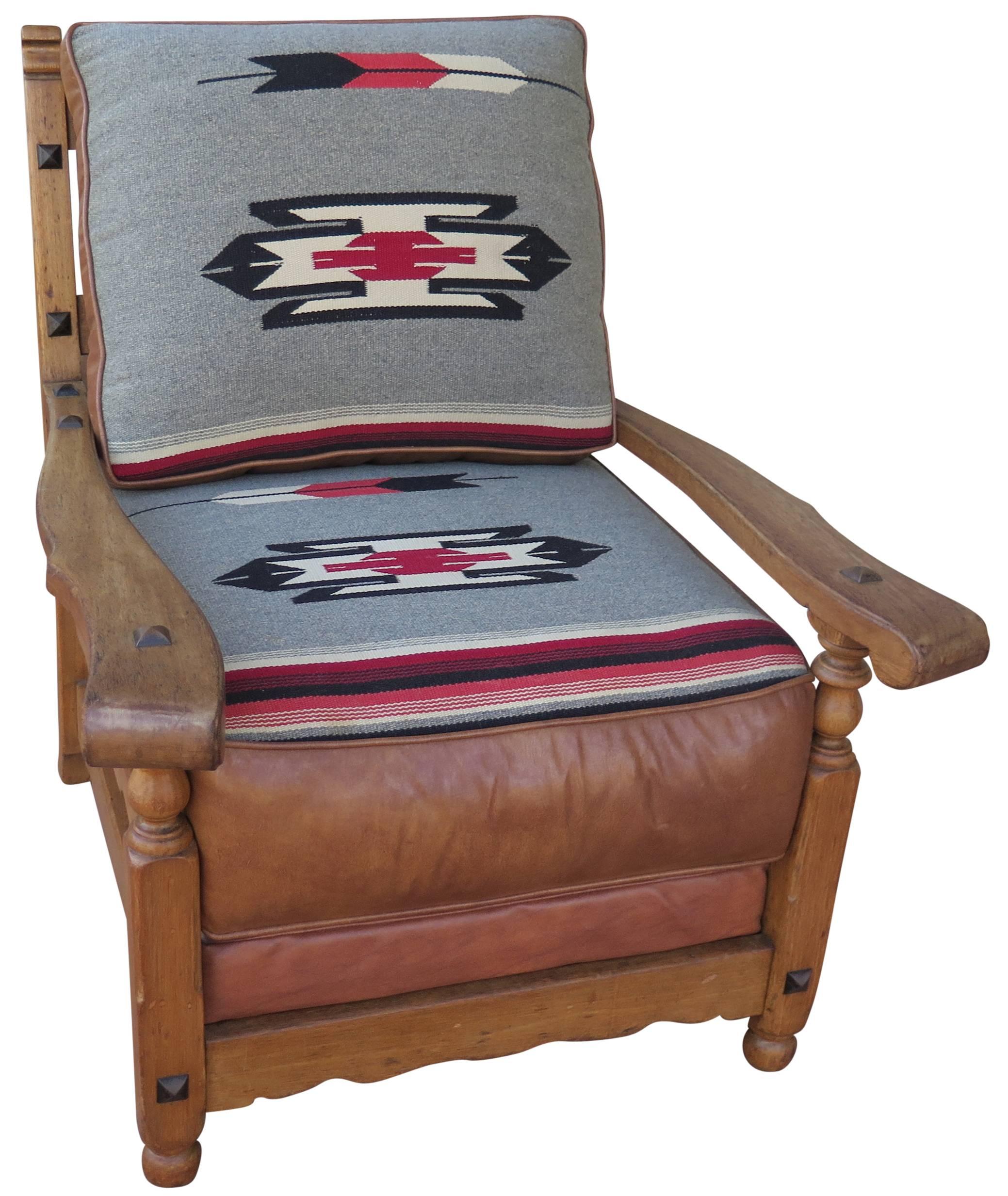 Western Cabin Style Chair with Leather and Chimayo Upholstery at ...