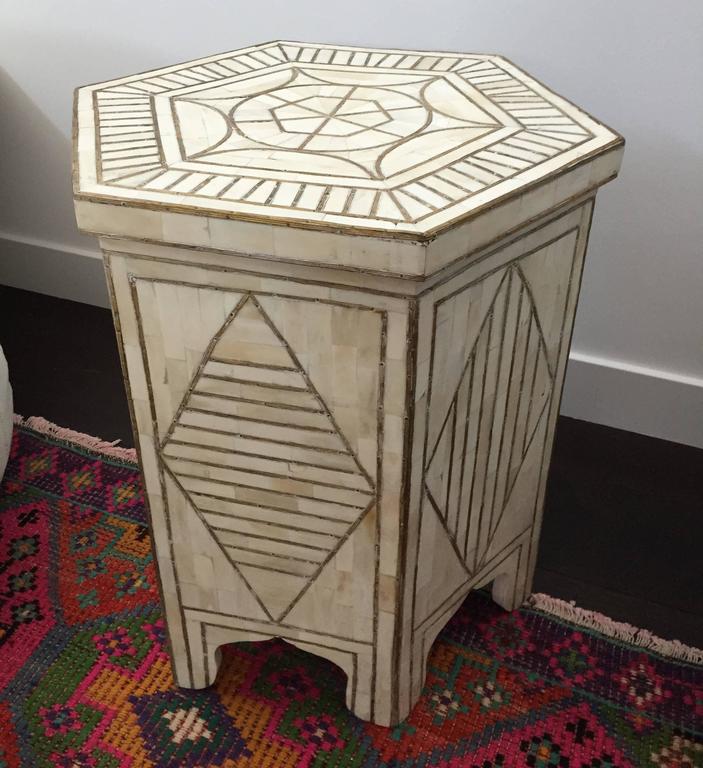 Bone and Brass Inlay Side Table with Geometric Modern Design For Sale ...