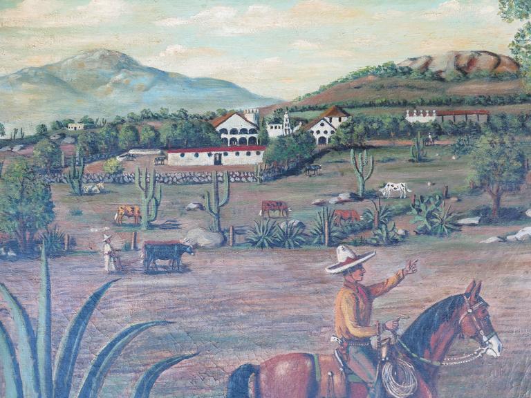 Excellent Painting of Two Early Rancheros on the Hacienda with Agaves ...
